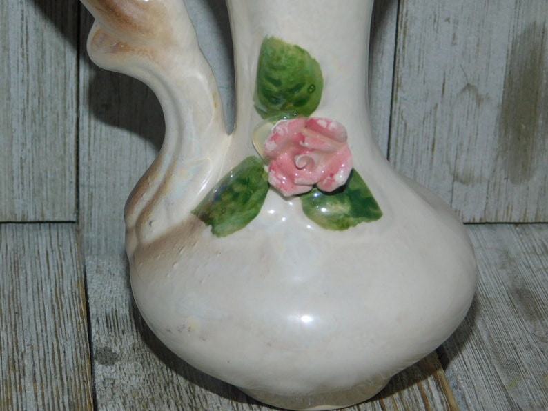 Vintage White Brown Pitcher W Pink Rose Vintage Pitcher | Etsy