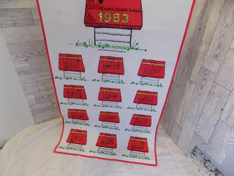 Snoopy Hanging Calendar Peanuts Schultz 1983 Charlie Brown Vintage Wall ...