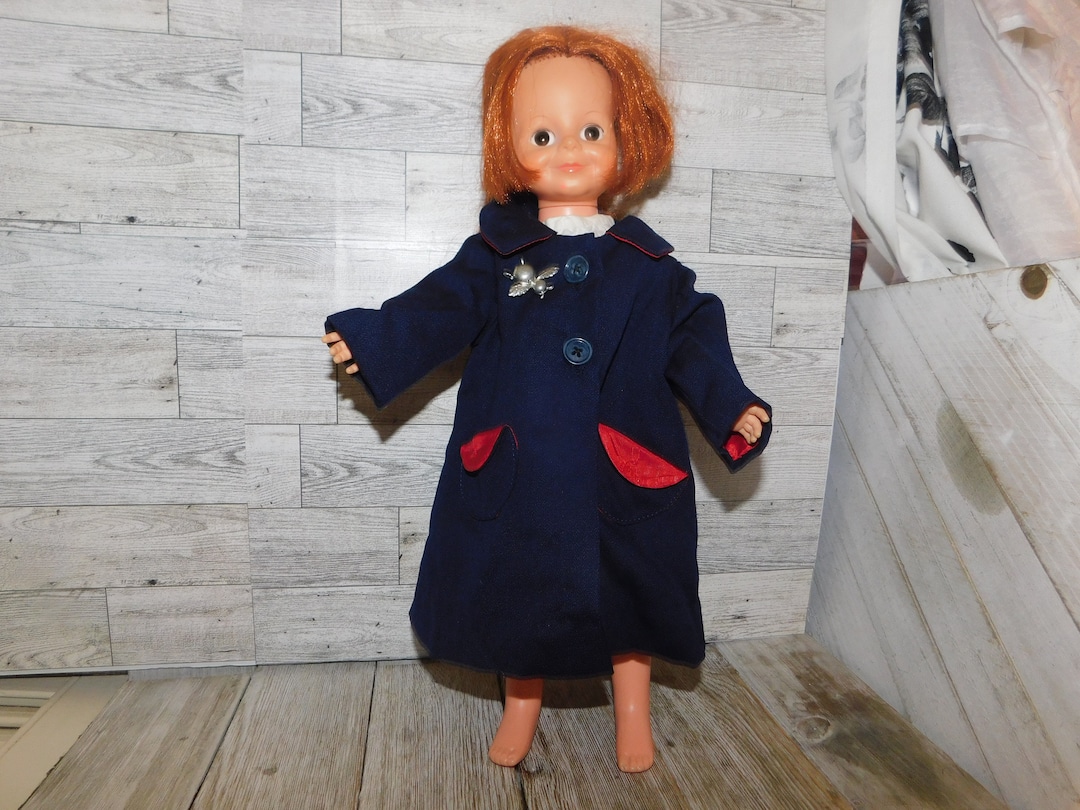 Vintage Blue and Red Doll Coat, Doll Coat, Vintage Doll Clothes, Bear ...