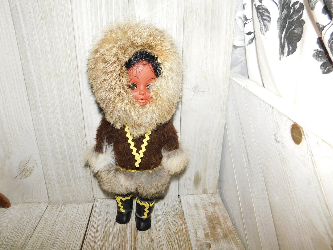 Eskimo Doll in Rabbit Fur, Vintage Eskimo Doll, Vtg Doll, Rabbit Fur ...