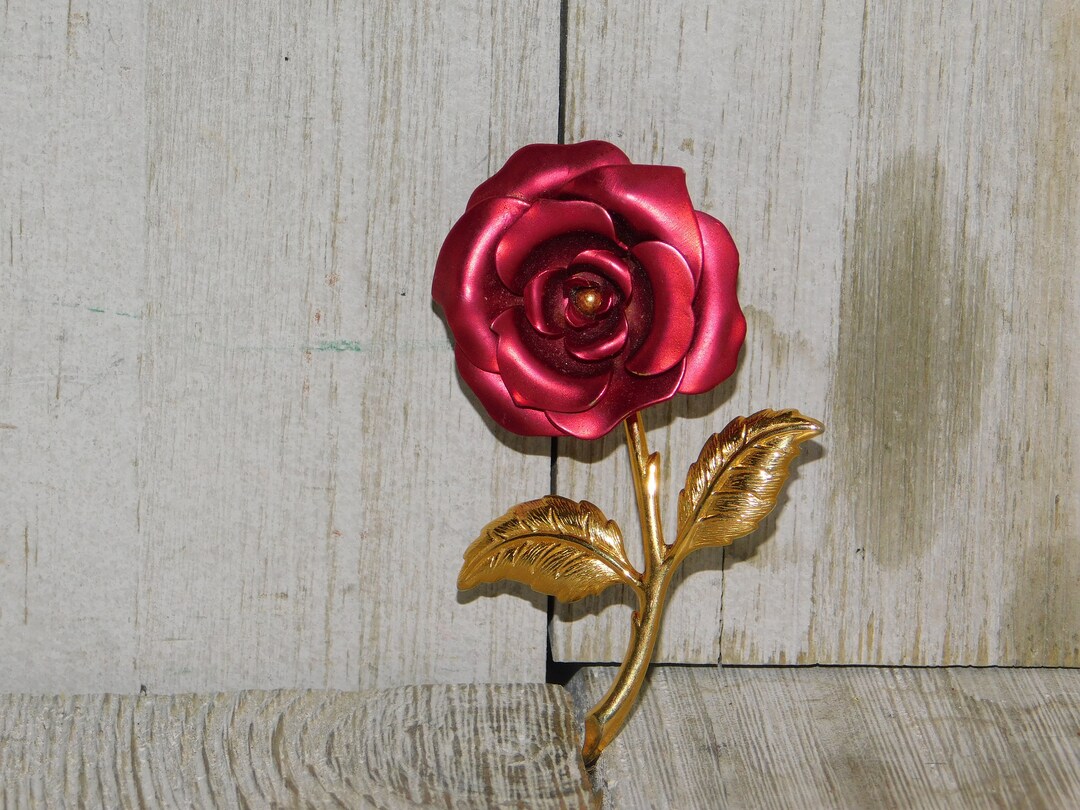 Brooch Rose Red Gold Brooch, Vintage Rose Brooch, Rose, Vintage Jewelry ...