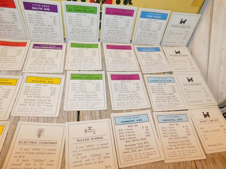 Vintage Monopoly Game Board Property Cards SOLD SEPRATELY - Etsy
