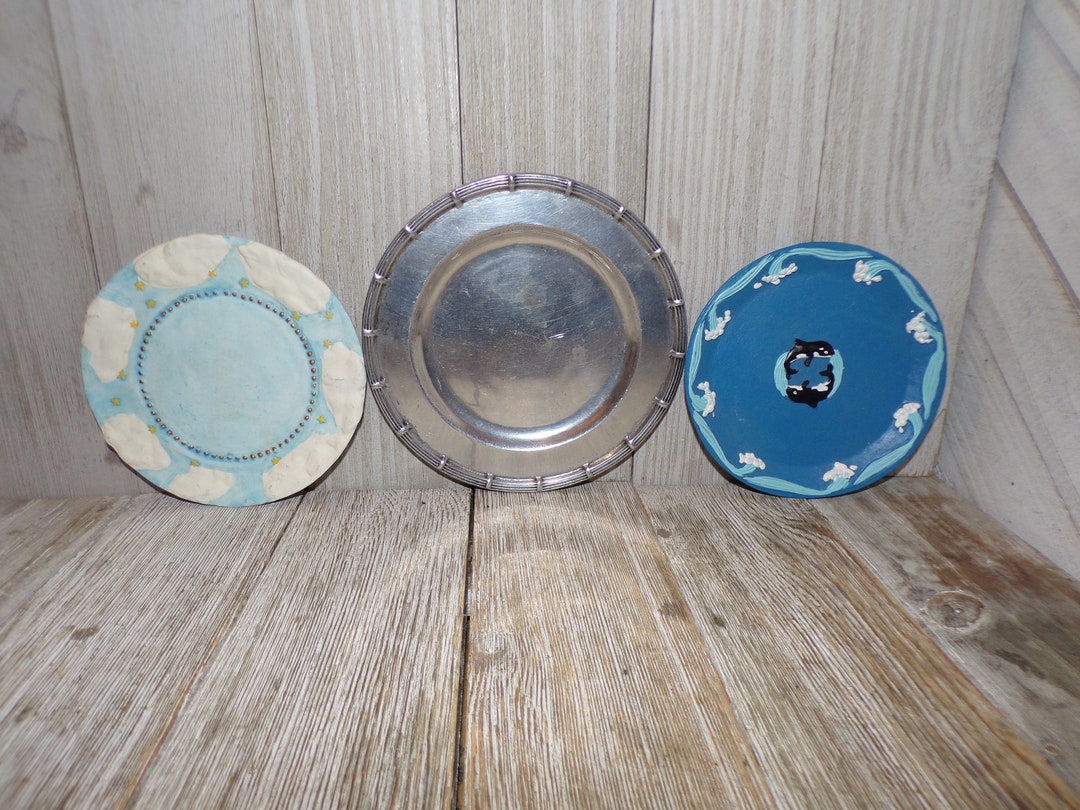 Vtg Little Plates, Mini Tea Set Plates, Blue W Clouds Blue W Whales ...