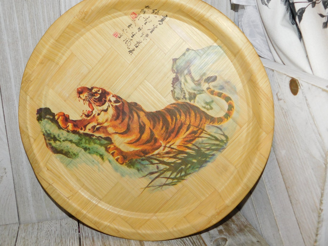 Vtg Tiger Bamboo Plate, Tiger Bamboo Plates, Asian Bamboo Plate ...