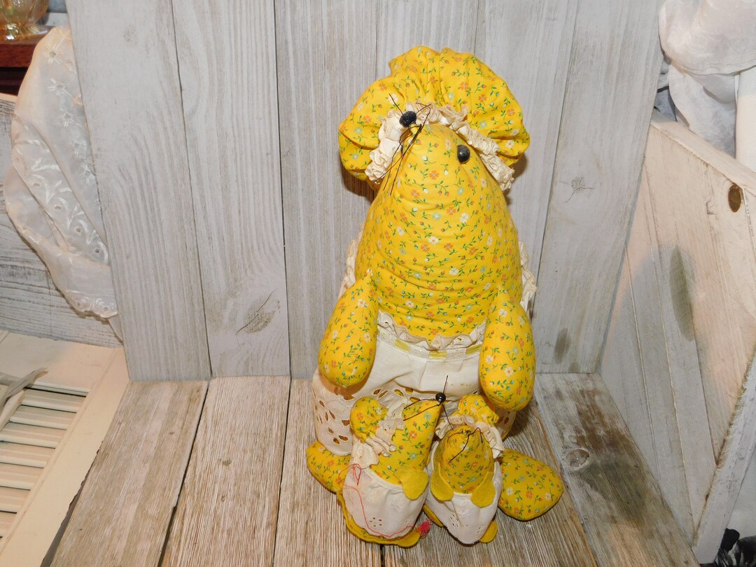 Mouse Yellow Cloth Mom Mouse and 2 Babies, Vint Handmade Stuffed Mouse ...