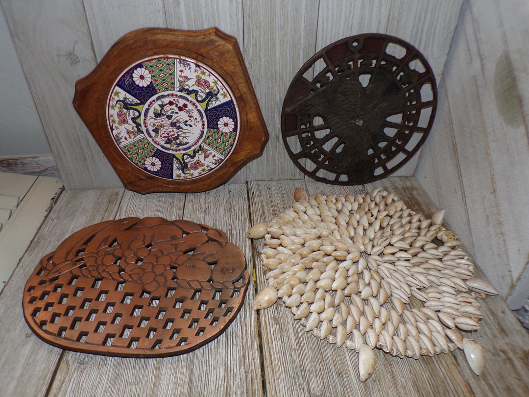 Vtg Trivets Ceramic Wood Metal Shell Trivet Table Trivet CHOICE LISTING ...