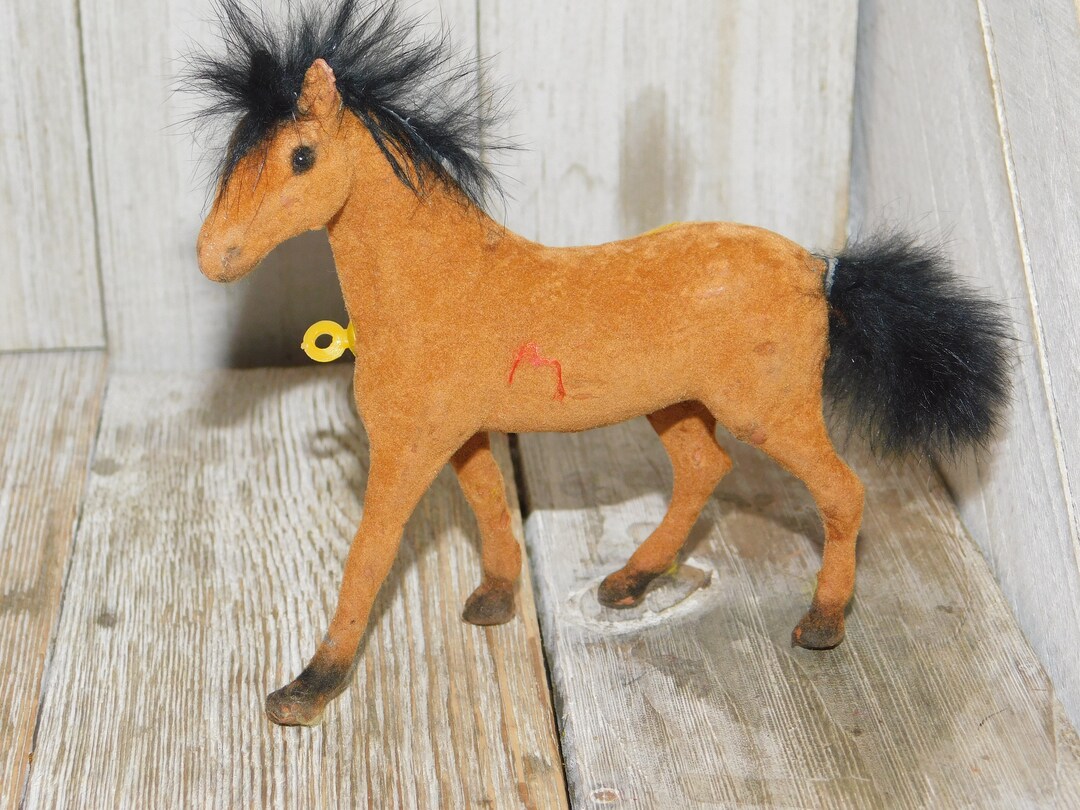 PONY Vintage Fuzzy Pony W Loop, Fuzzy Flocked Brown Horse, Flocked ...