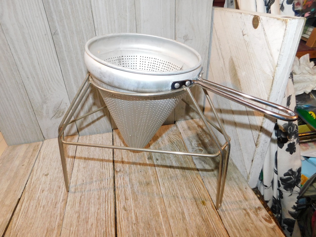 Vtg Strainer, Colander, Puree Metal on Stand, Food Storage, Canning ...