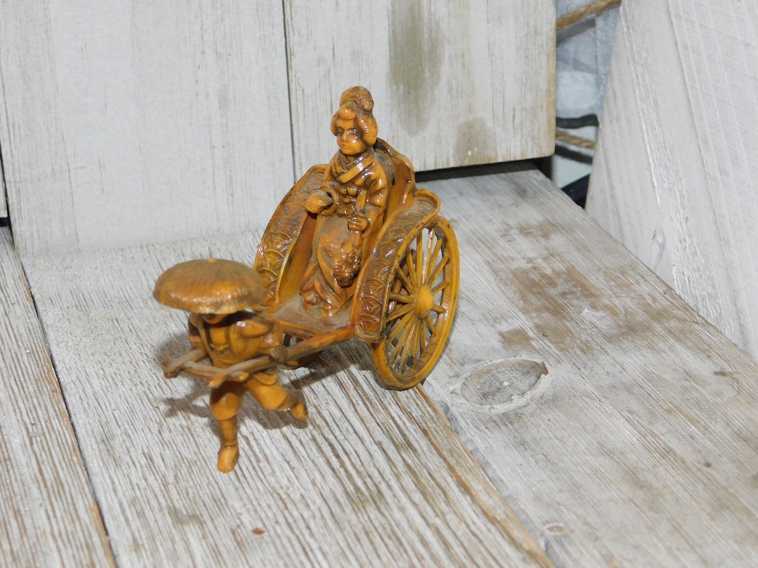Japanese Rickshaw Celluloid Man Pulling Cart With Geisha Lady, Vintage ...