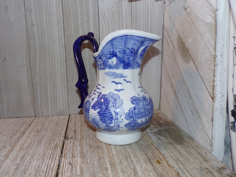 Blue White Pitcher, Asian Pitcher, Handled Pitcher, Farmhouse Decor ...