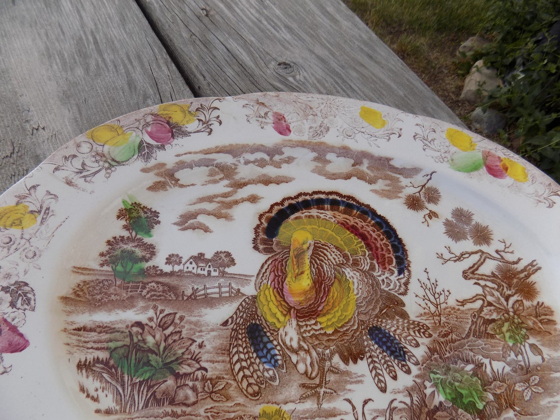 Brown Transferware Turkey Platter Turkey Transfer Ware, Thanksgiving ...