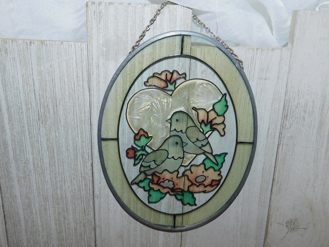 Stained Glass Vintage Bird Small Wall Hanging, Birds, Vintage Window or ...