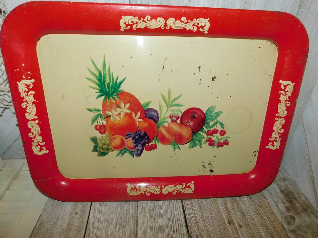 Tin Fruit Tray, Vintage Tin Tray, Vintage Kitchen Decor, Country ...