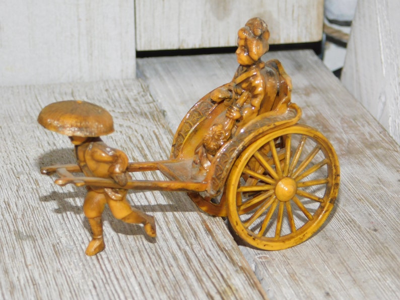 Japanese Rickshaw Celluloid Man Pulling Cart With Geisha Lady, Vintage ...