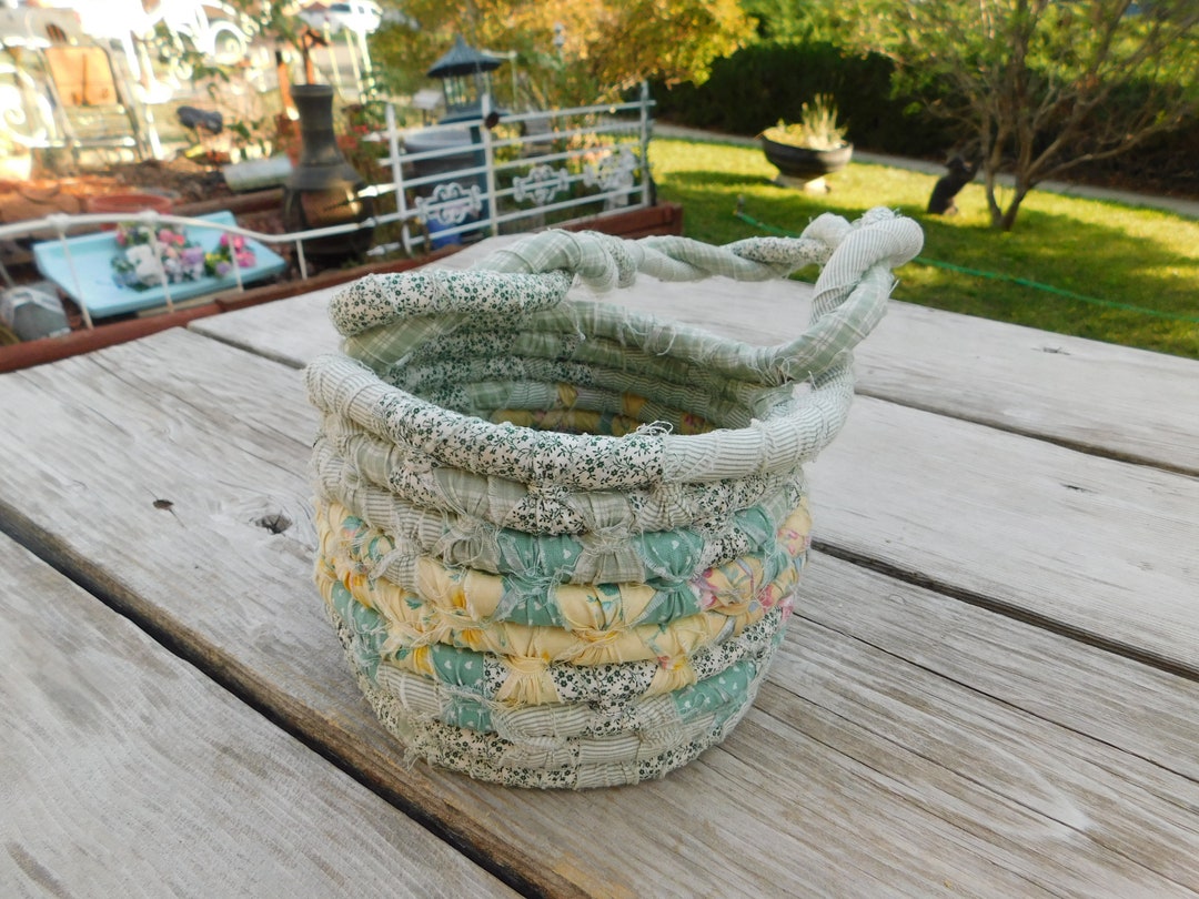 Rag Basket Cloth Basket Vtg Handmade Rag Basket 80s Rag Basket Country ...
