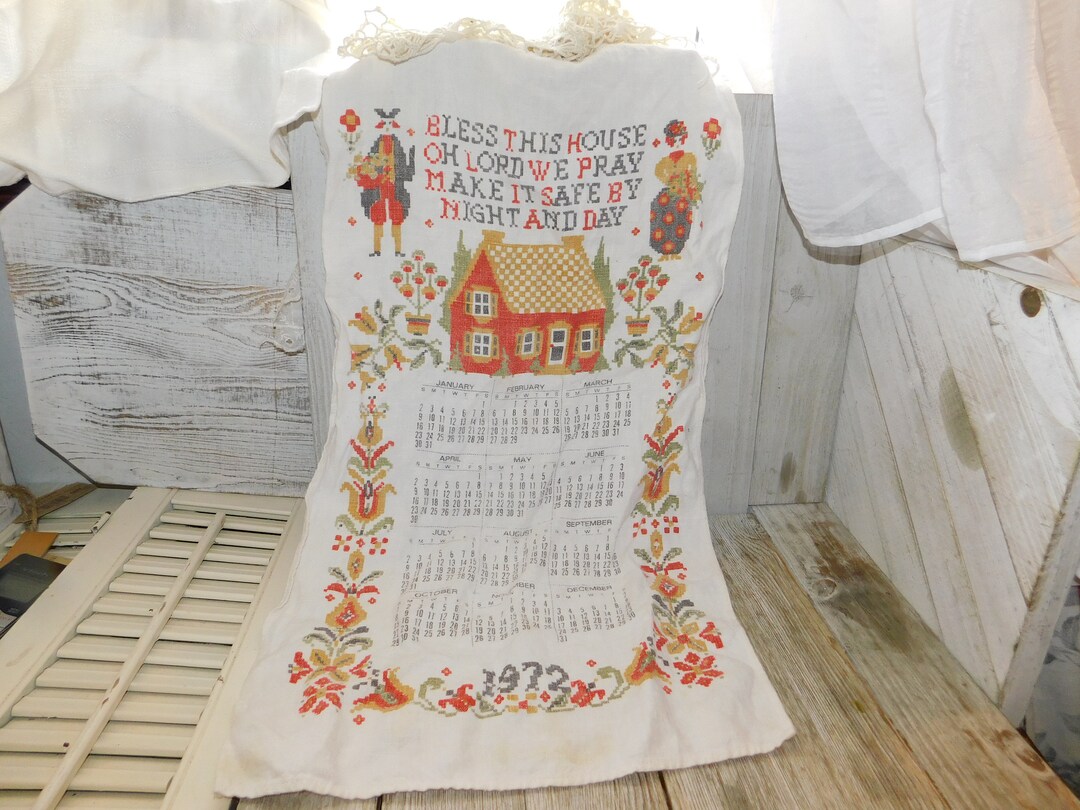 Vintage 1972 Cloth Calendar, Hanging Cloth Calendar, Crafts, Vintage ...