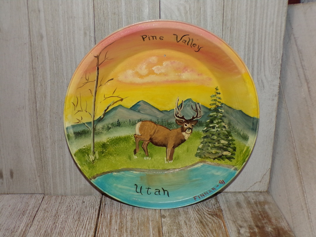 Vtg Deer Tin Pie Painting Painting Tin Pan Rustic Woods Wall Art Deer ...
