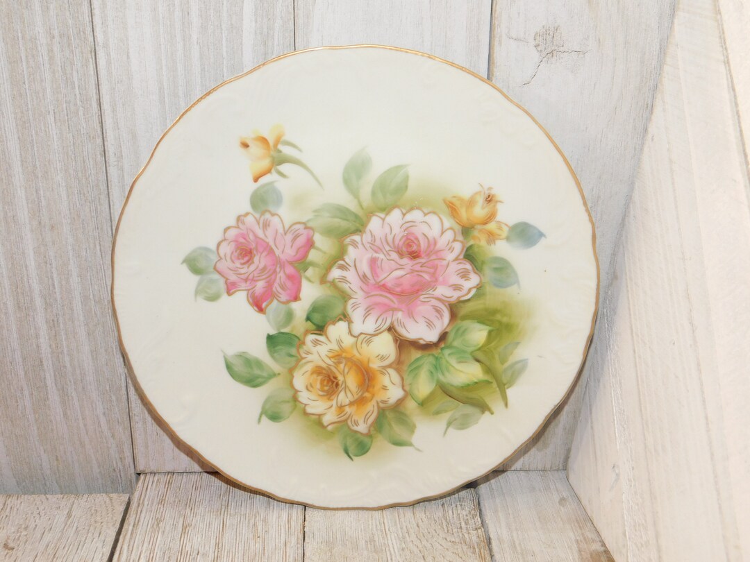 Vtg Lefton China Flower Plate Pink Green Roses Plate Hand Painted Plate ...