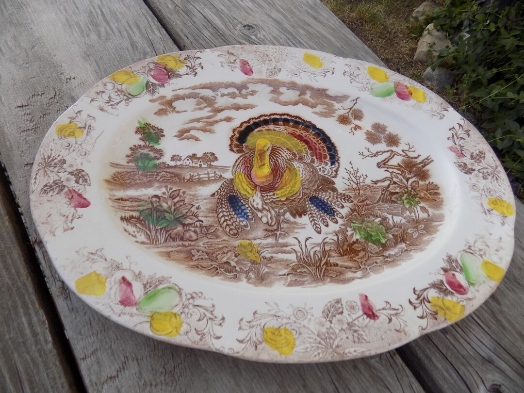 Brown Transferware Turkey Platter Turkey Transfer Ware, Thanksgiving ...