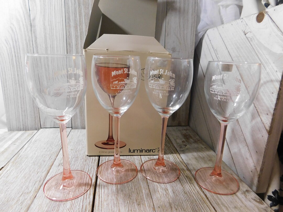 Luminarc Mount St Johns Pink Wine Glasses in Box, Vintage Wine Glasses ...