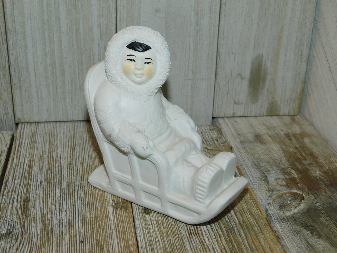 Eskimo in Sled, Eskimo, Vintage Winter Figurine, Winter, Sled, Vintage ...