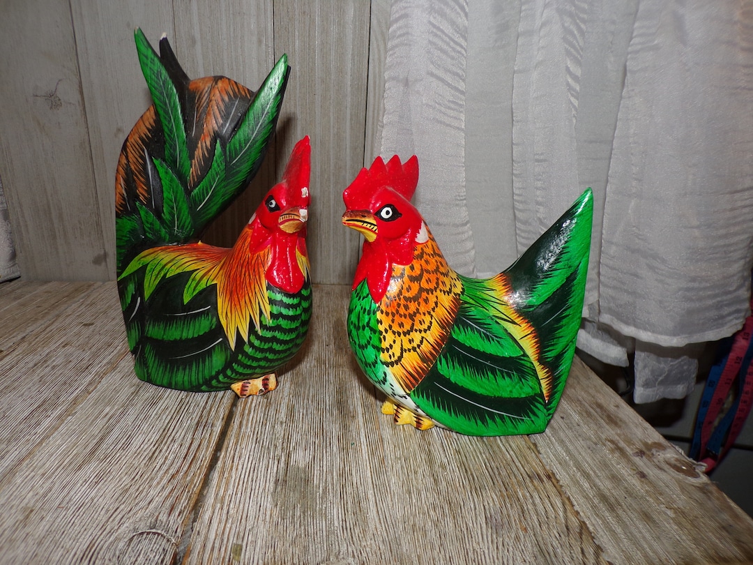 Rooster Vtg Wood Rooster Set, Vtg Kitchen Decor, Kitchy Decor, Farm ...