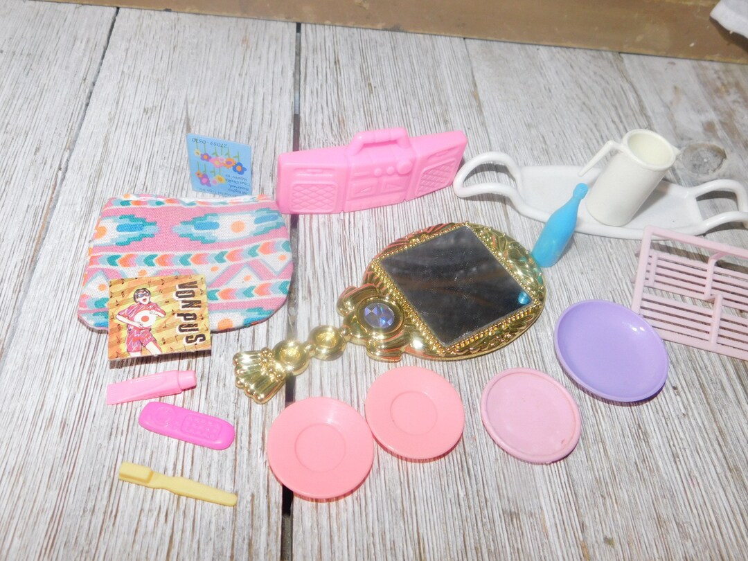 Mixed Fashion Doll Items Plates Radio Purse Pitcher Book Tooth Past ...