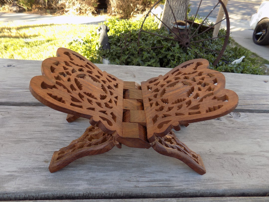 Ornate Wood Folding Cookbook Stand, Vintage, Book Holder, Book Rest ...