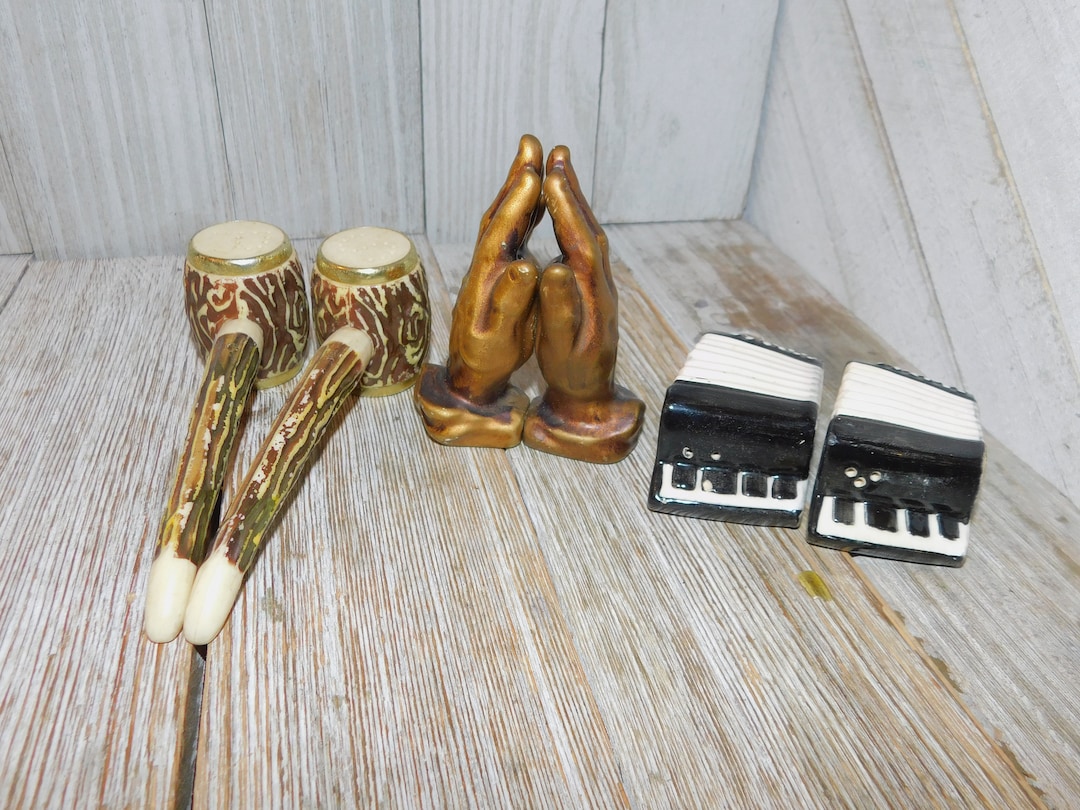Vtg Salt Pepper Shaker CHOICE, Accordions, Pipes, Praying Hands ...