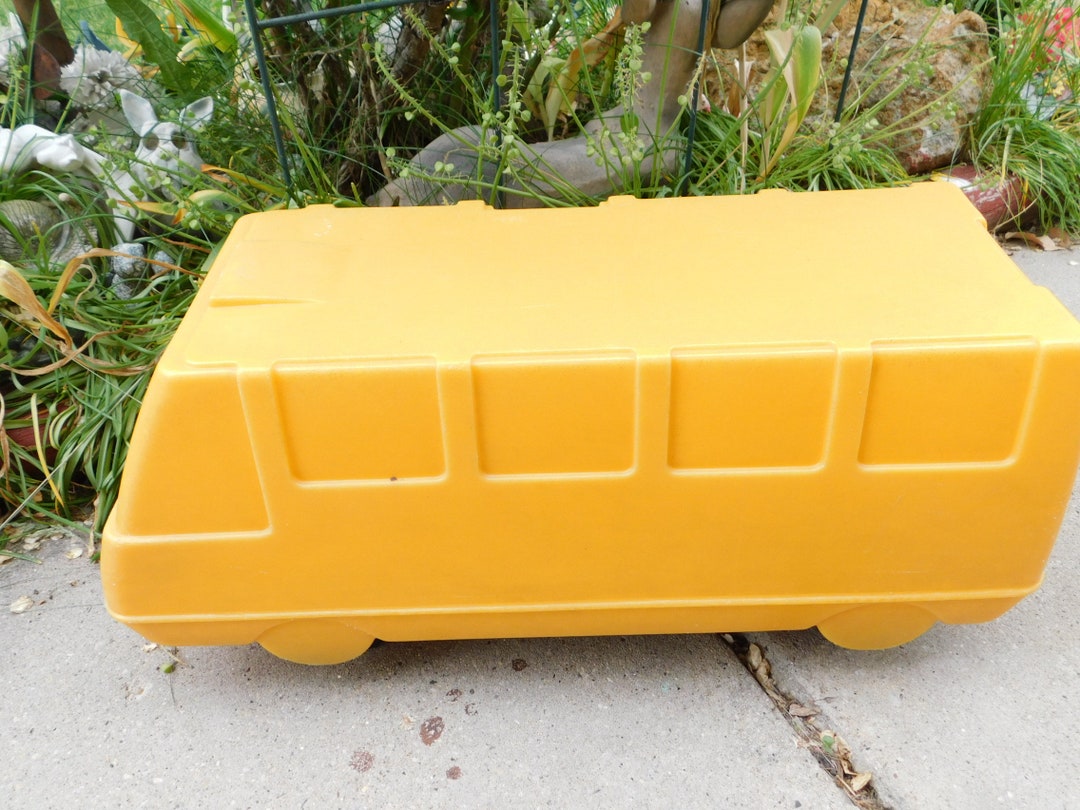 Large Plastic Yellow Toy Bus on Coaster Wheels, Toy Bus, Vintage Toy ...