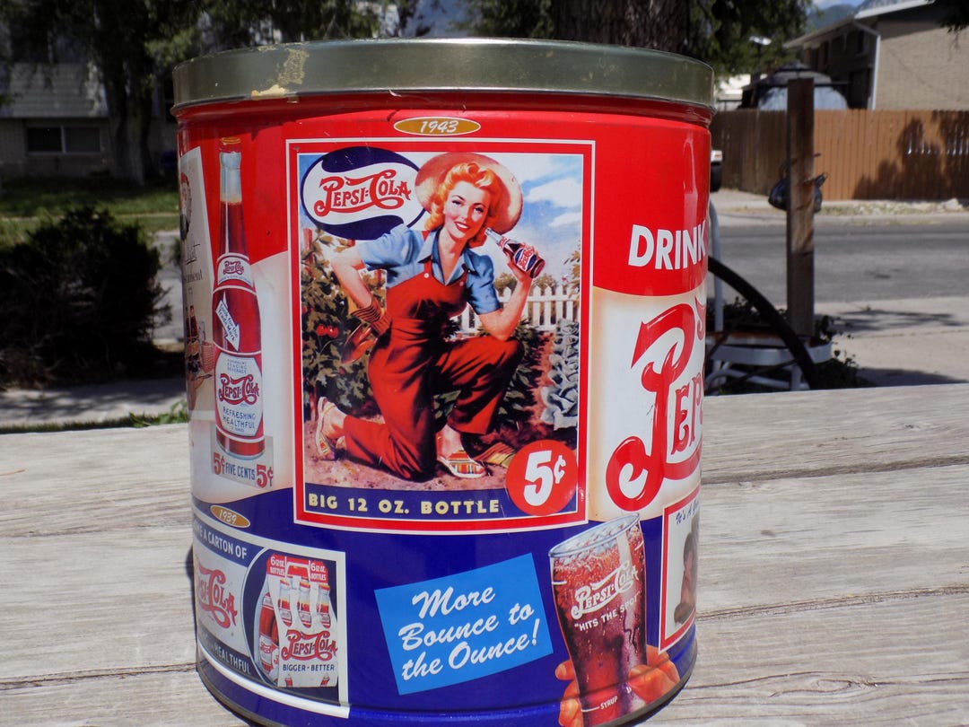 PEPSI COLA POPCORN Tin Can 10" X 11" Pepsi Advertisement History 1993 ...