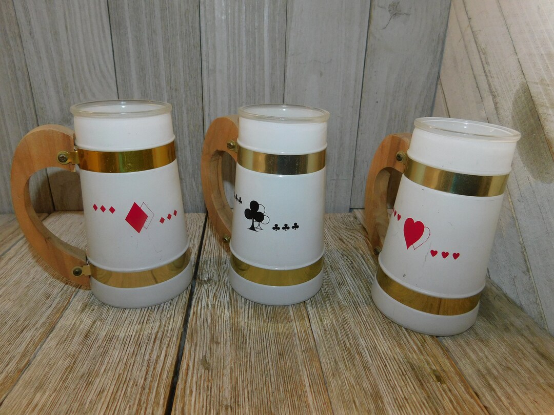 Card Mugs, Vintage Mugs, Frosted White Mugs, Vintage Barware, Vintage ...