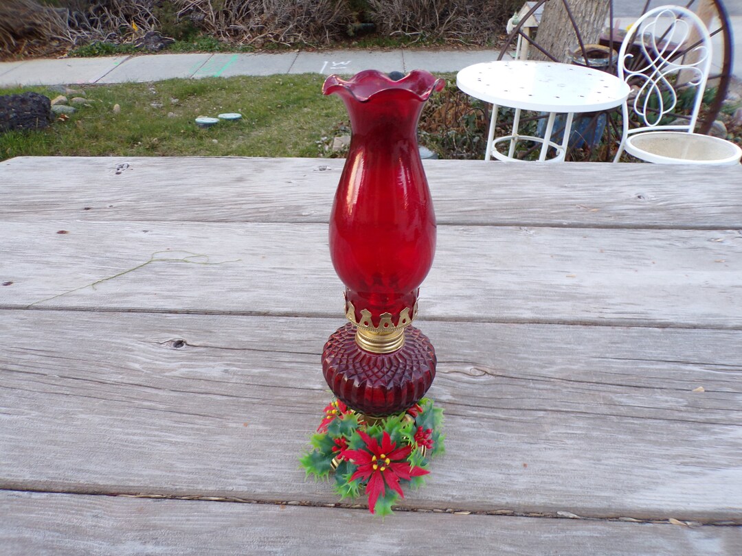 Vtg Red Hurricane Lamp, Kerosene Lamp, Red Lamp, Small Lamp ...