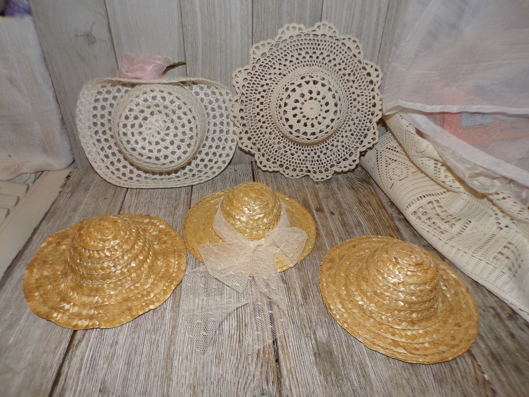 Doll Straw Doll Hats, Fancy Doll Hats, Vtg Doll Clothing, Vtg Bear Hats ...