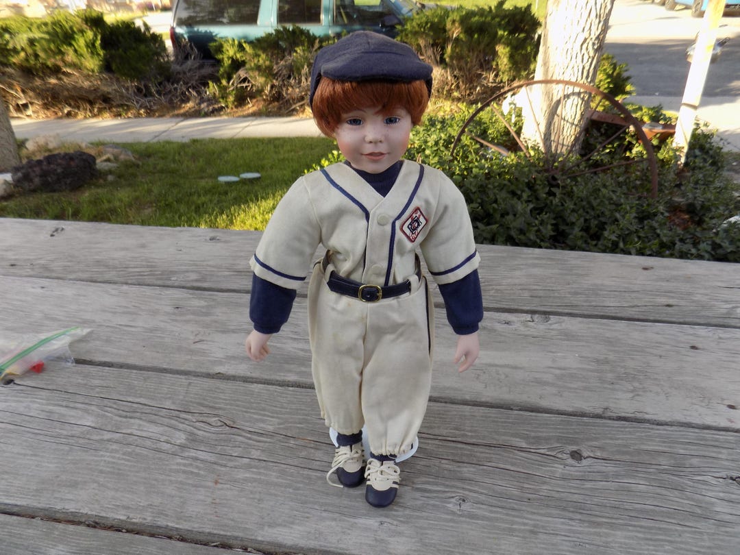 BASEBALL PLAYER Boy Doll W Stand, Porcelain, Vintage Doll, Memories ...