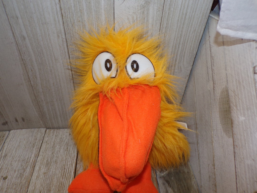 Hand Puppet Bird 17in Vtg Fuzzy Toucan Bird, Squeaky Orange Yellow Bird ...