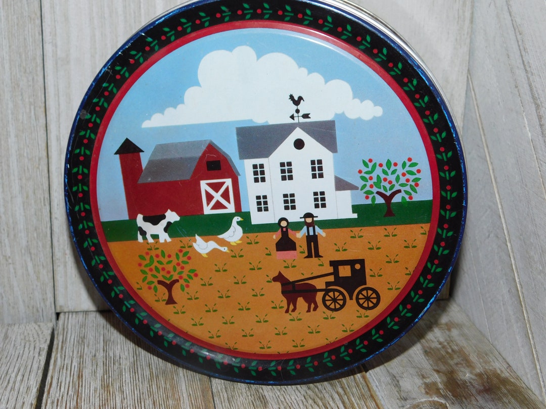 Vintage Farm Tin, Farmhouse Tin Can, Biscuit Can, Country Farm Kitchen ...