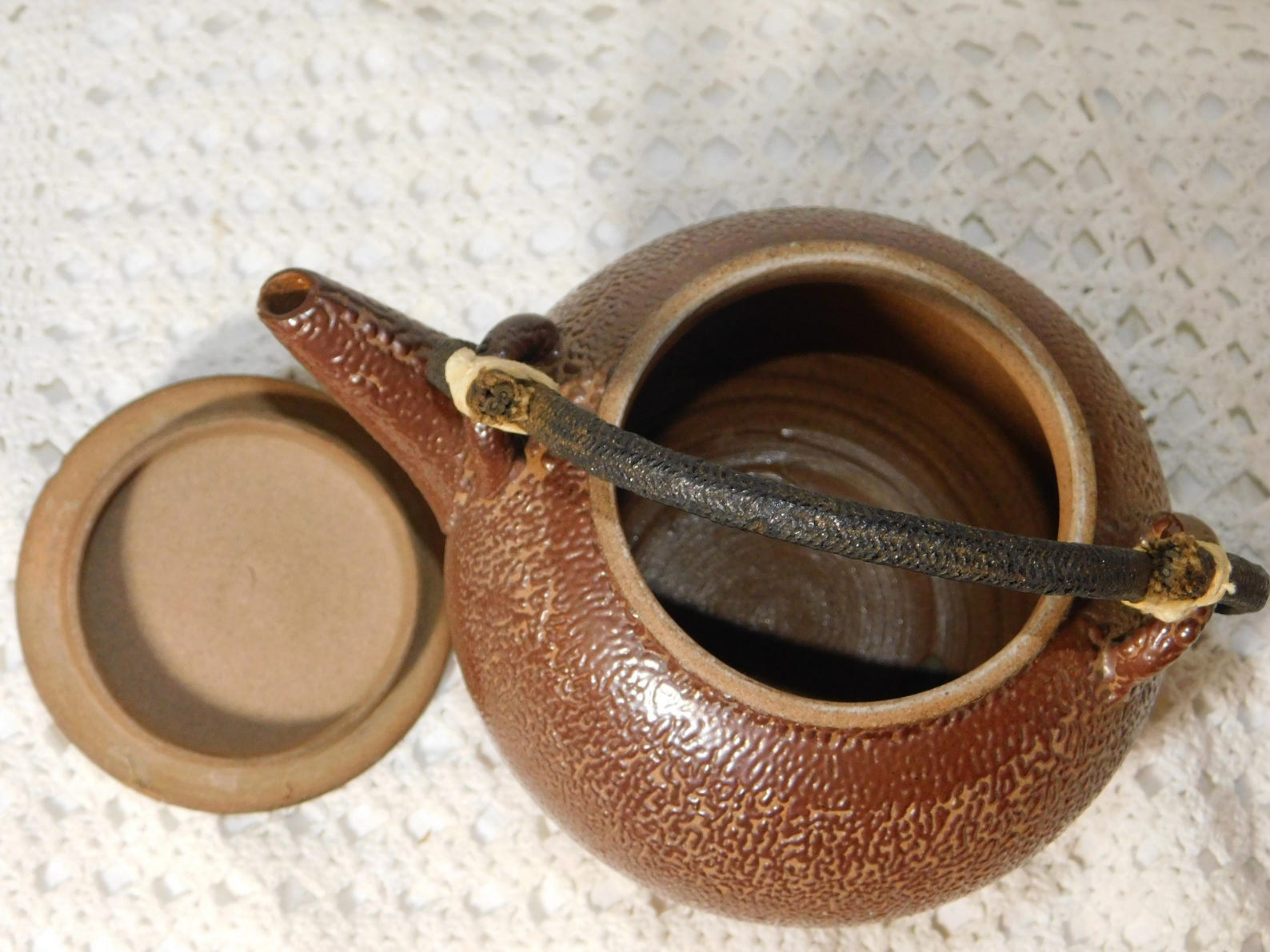 Teapot, Brown Teapot, Wicker Lk Handle, Vtg Kitchen, Vtg Country ...
