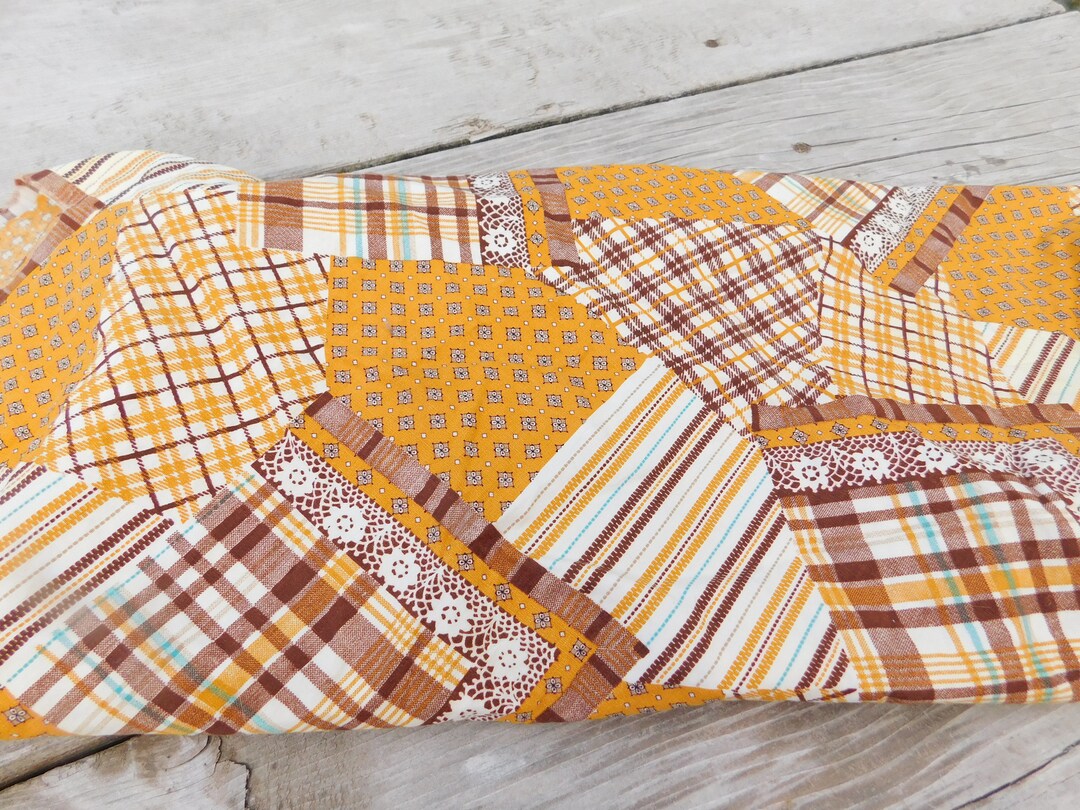 Vintage Fabric Brown White Patchwork Fabric Remnant Vintage - Etsy