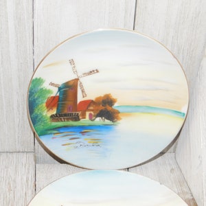 Vtg Windmill Lake Small China Plates Hand Painted Made in Japan Set ...