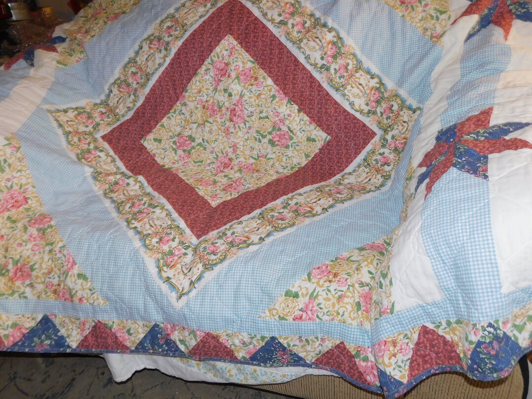 QUILT Star Flower Machine Made Quilt Twin Size Quilt, Vintage Home ...