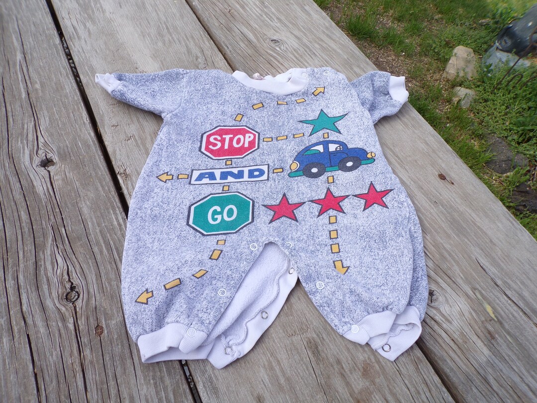 Baby Boy One Piece Outfit, Snap Legs Car, Stop Sign, Stars, Roadway ...