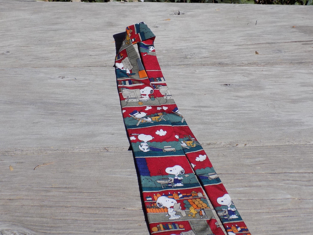 Snoopy Tie With Computer, Woodstock All in a Day Men Silk Neck Tie Made ...