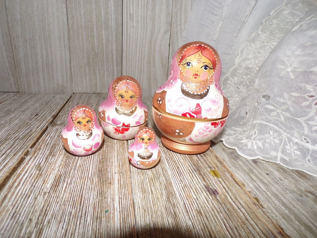 Nestling Dolls Vtg Small Wood Pink Nesting Dolls, Wood Dolls, Pink ...