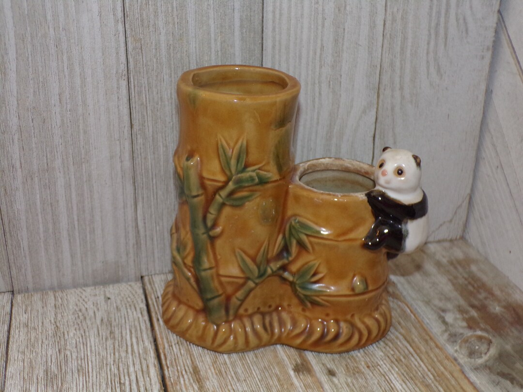 Vtg Panda Pottery Vase Pottery Planter Panda Planter Asian Pottery Vase ...