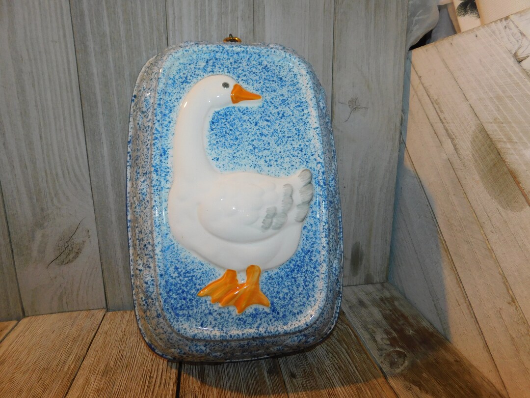 Goose Splatter Wall Hanging, Blue White Goose, Country Farm Kitchen ...