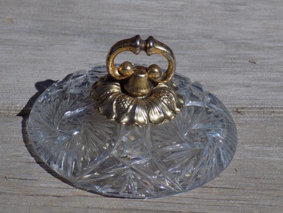 Jar Lid, Powder Puff Jar Lid, Glass Brass lid, Cut Gl… - Gem