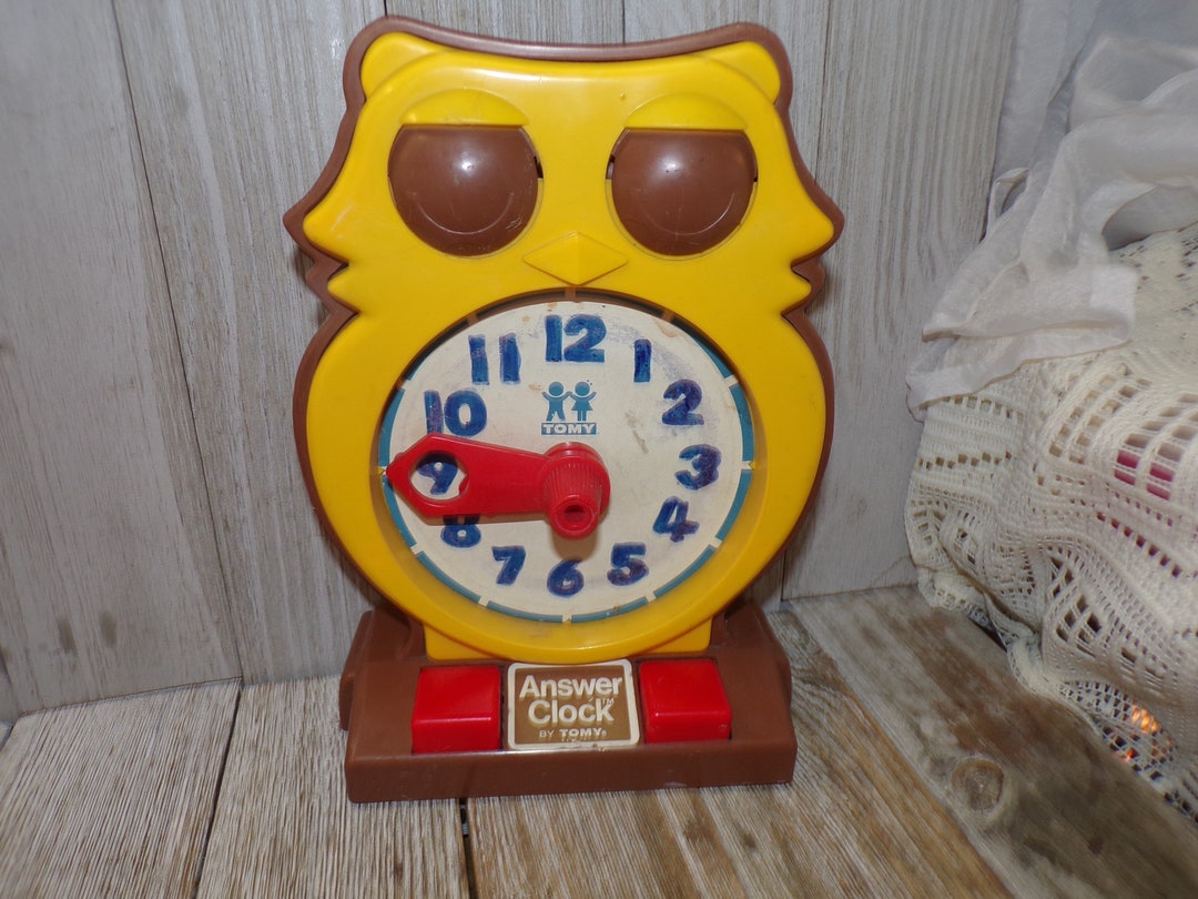 Tomy Answer Clock, Vtg Toy, Learning Toy, Owl Toy Clock, Owl, Yellow ...