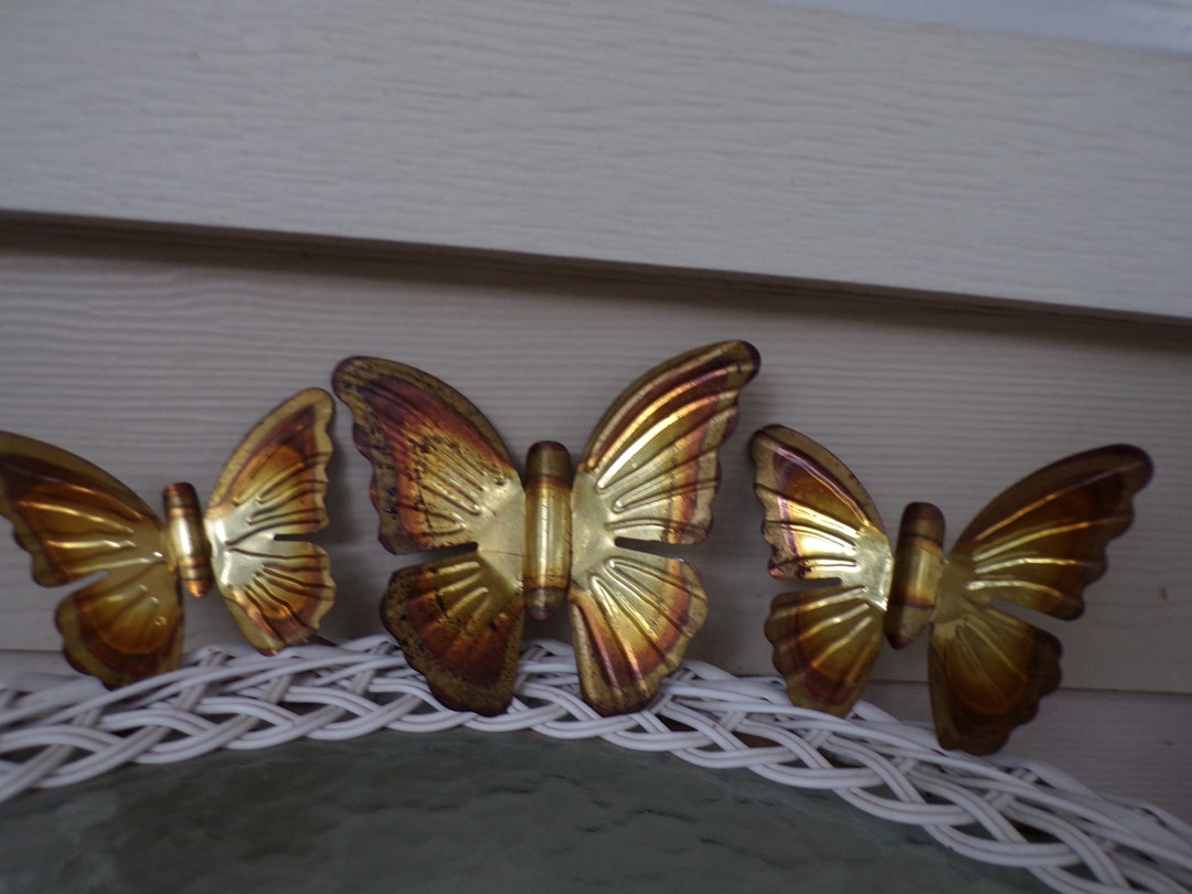 Vtg Brass Plated or Metal Butterflies Set, Butterfly, Home Decor ...