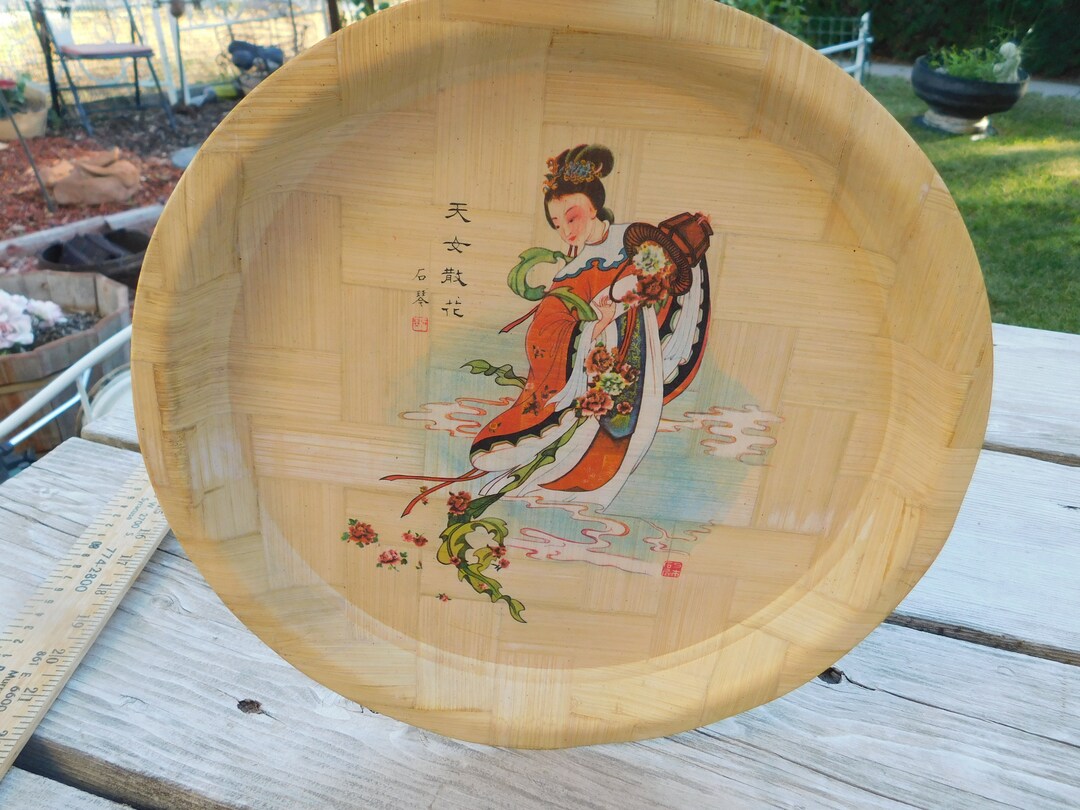 Bamboo Lady Plate, # 2 Geisha Bamboo Plates, Asian Bamboo Plate, Vtg ...